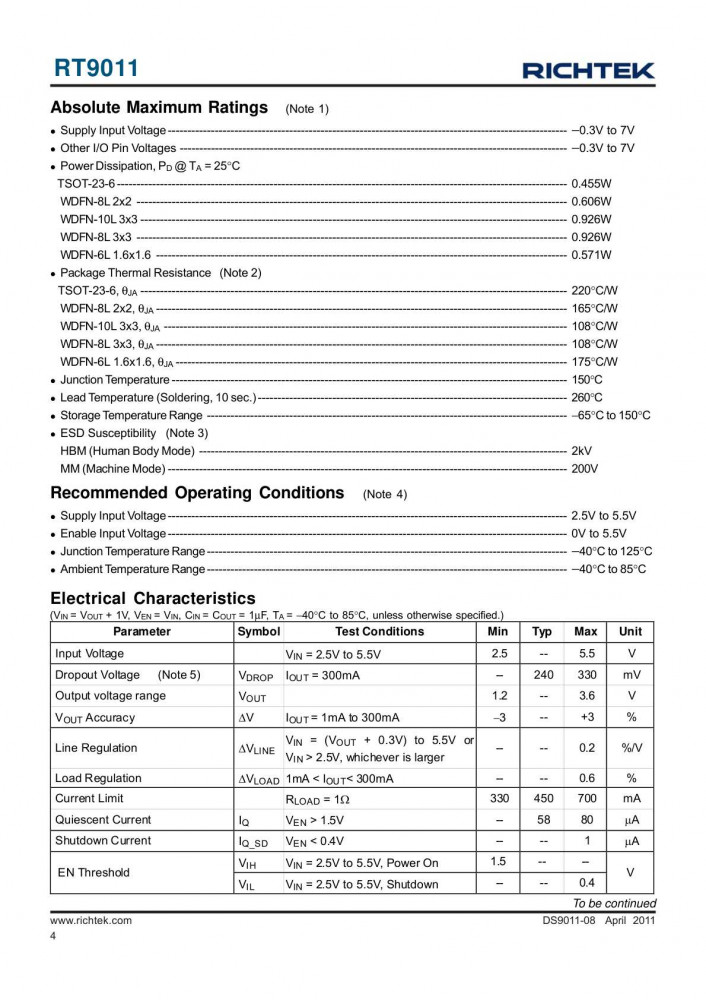 RT9011 datasheet page 4