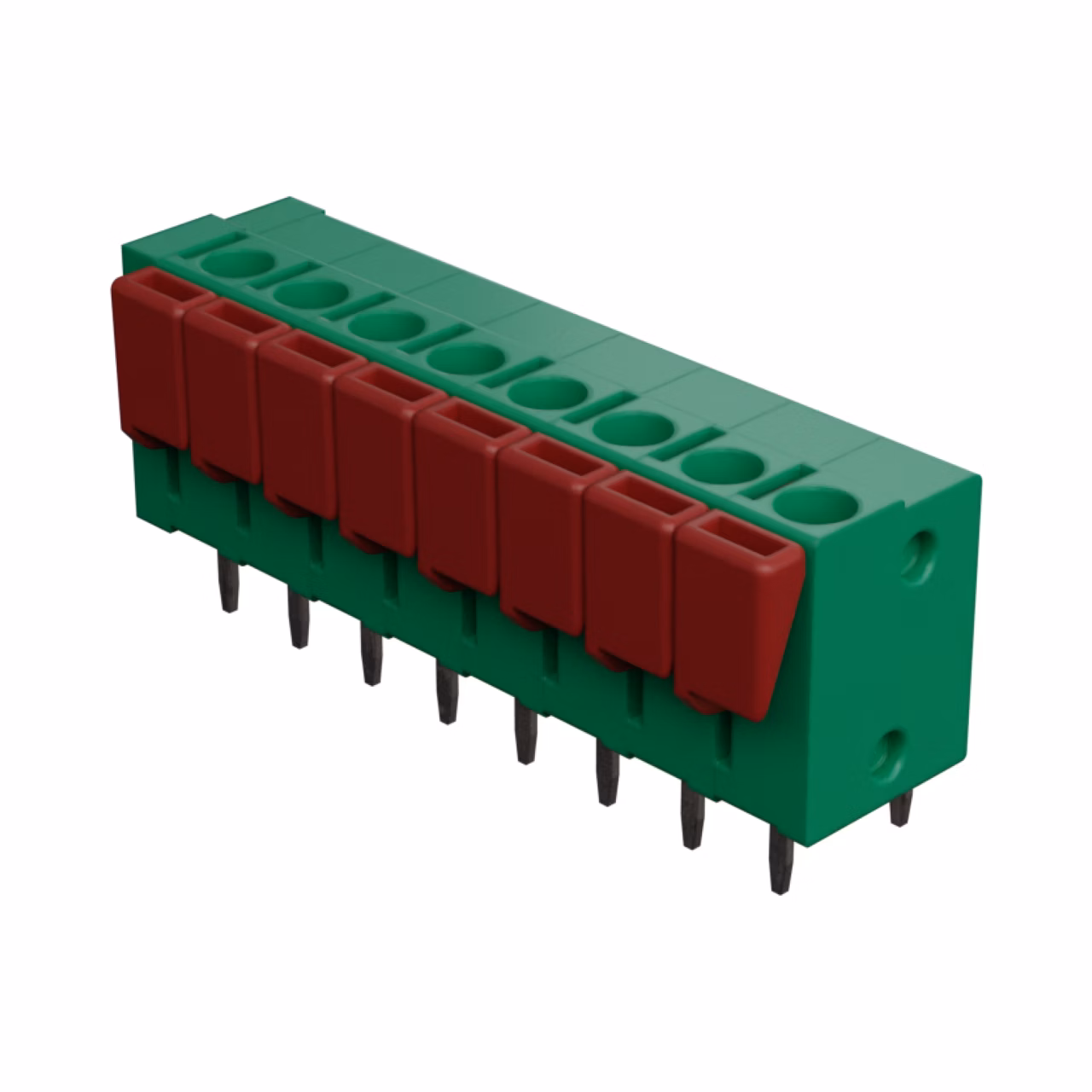 5.00mm Pitch, Eurostyle Fixed-Mount Push-Button Terminal Block, Vertical, 10A, 22-14 AWG, Green, 8 Circuits for sale