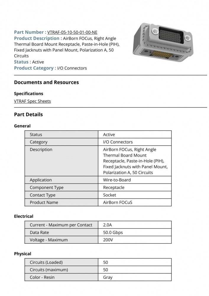 VTRAF series technical document page 1