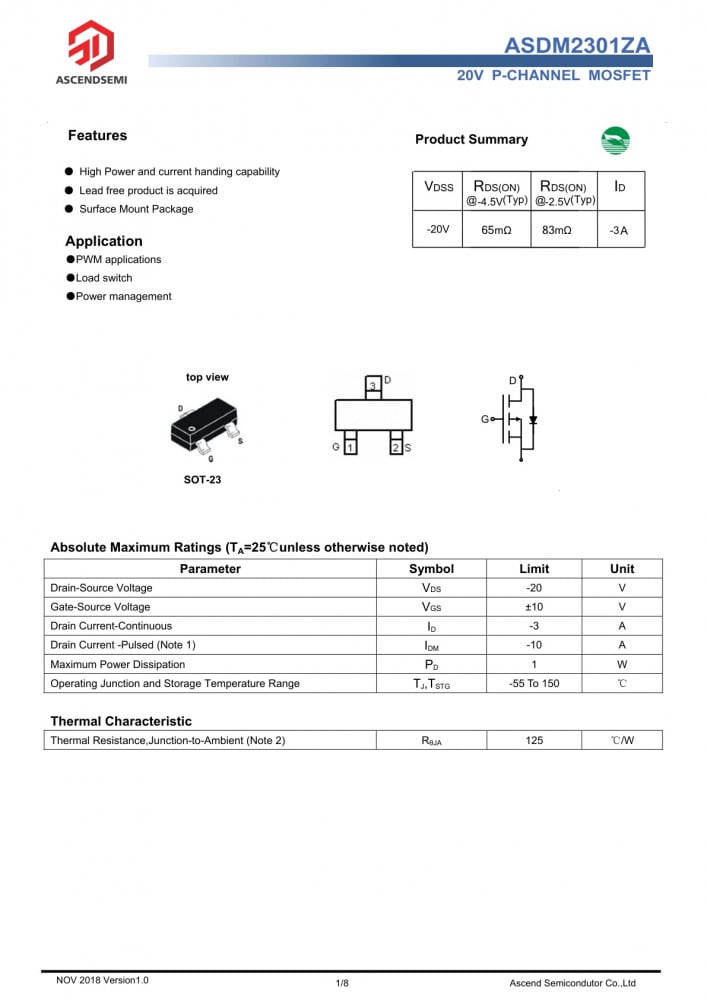 ASDM2301ZA-R datasheet page 1