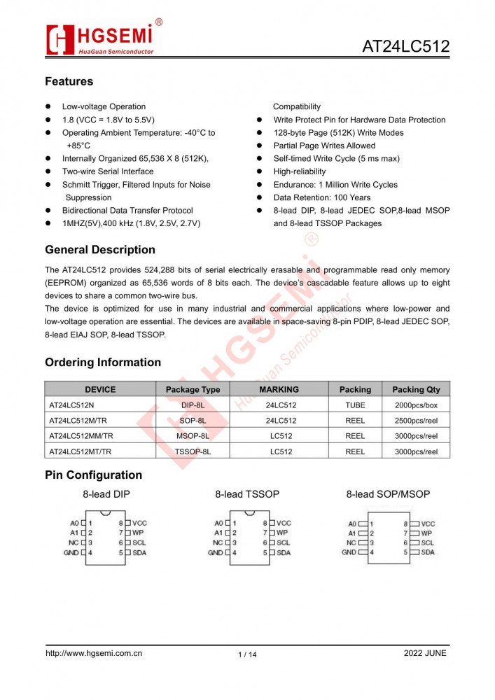 AT24LC512M/TR datasheet page 1