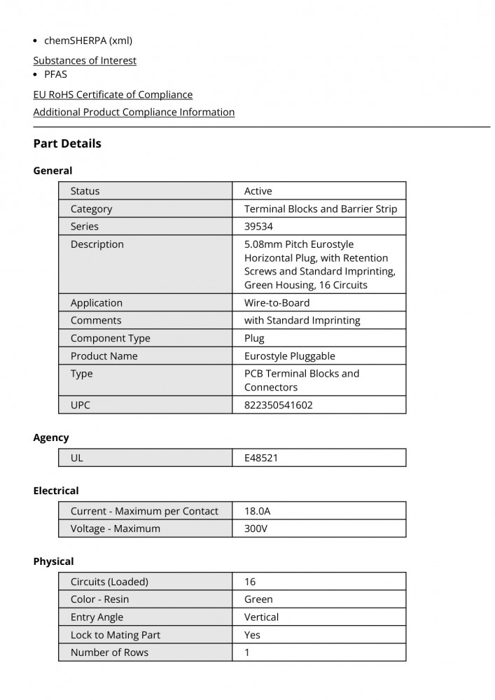 MOLEX ESE Eurostyle terminal block document page 2