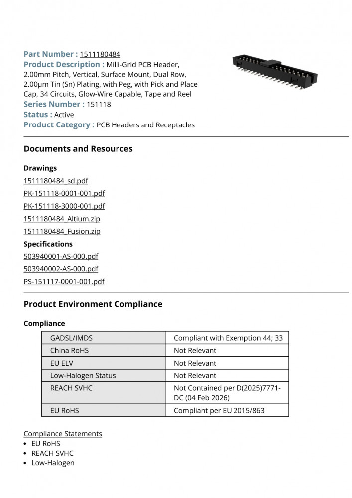 Molex 1511180484 product specification page 1