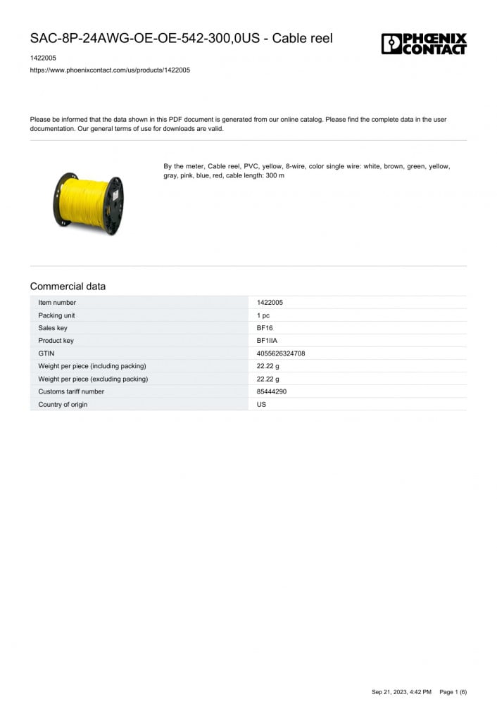 Phoenix Contact 1422005 product documentation page 1