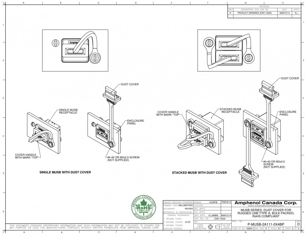 MUSB Series dust cover application views, sheet 2
