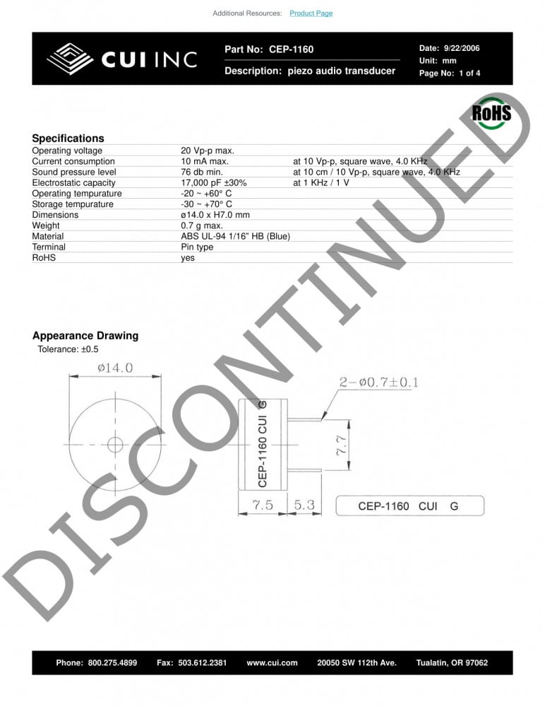 CEP-1160 datasheet page 1