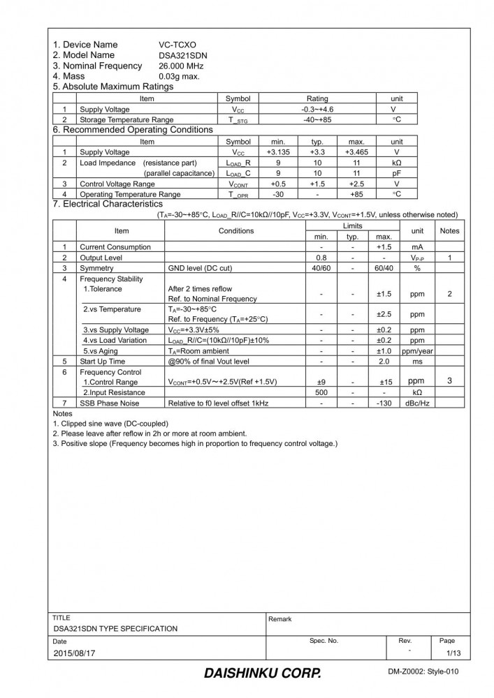 KDS 1XTV26000PAA specification page 2