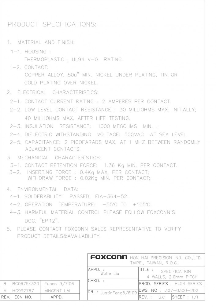 FOXCONN HL54 specification sheet