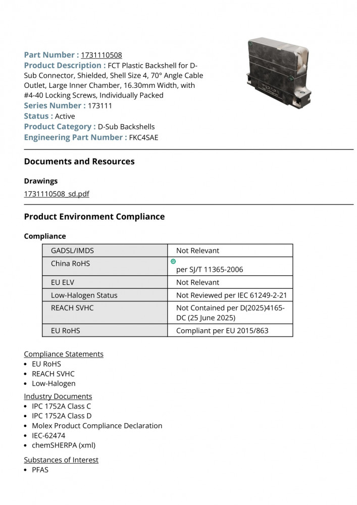 MOLEX 1731110508 product drawing, page 1