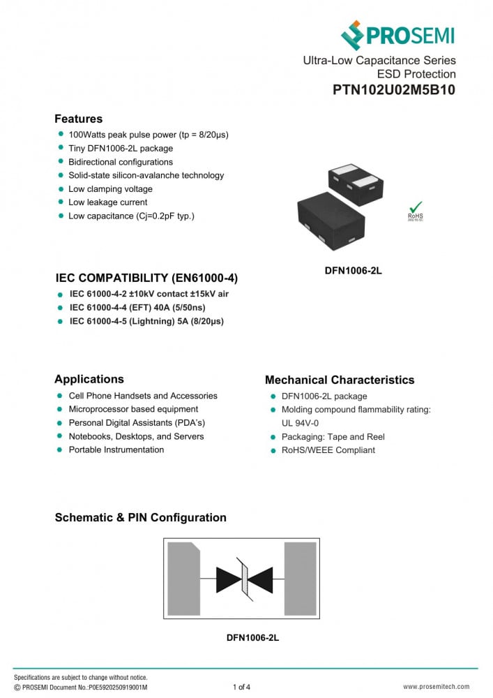 PTN102U02M5B10 datasheet page 1