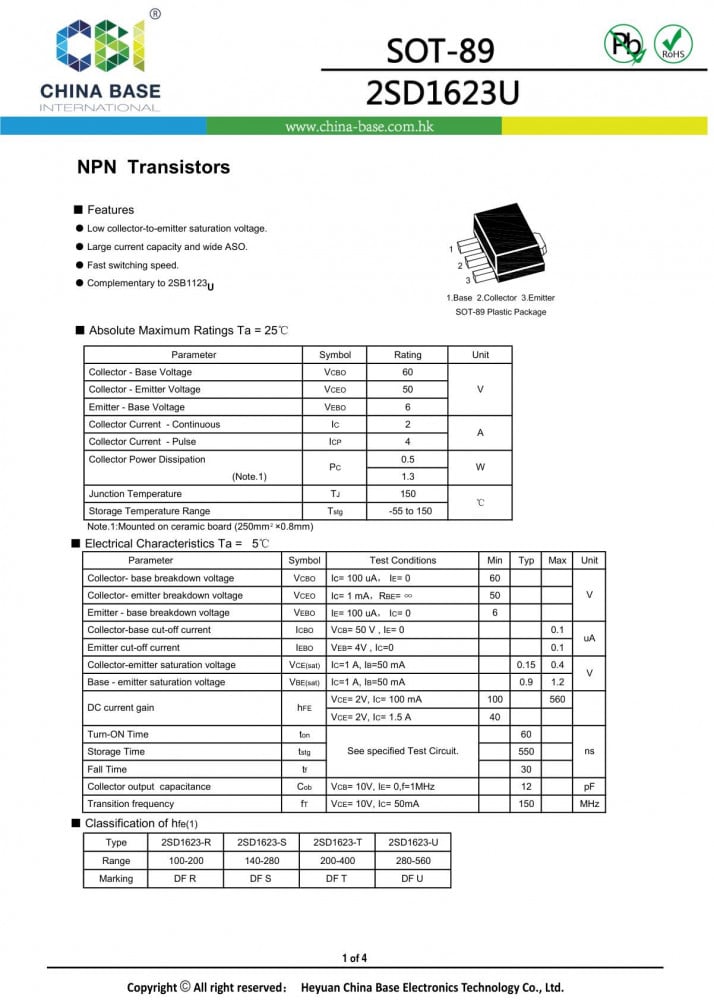 2SD1623SU datasheet page 1