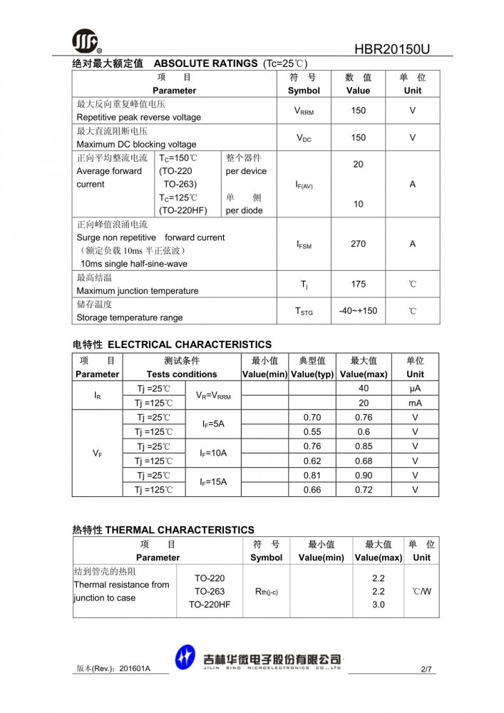 HBR20150U datasheet page 2