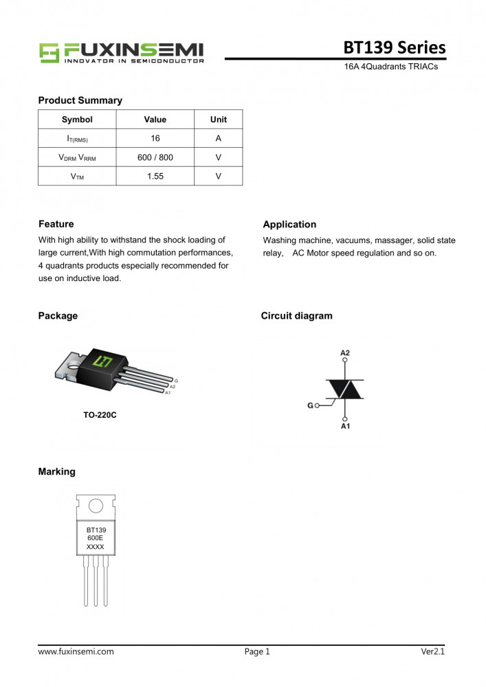 BT139-600E datasheet page 1