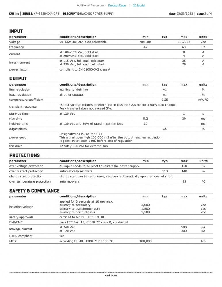 CUI VF-S320-54A-CFS datasheet page 2