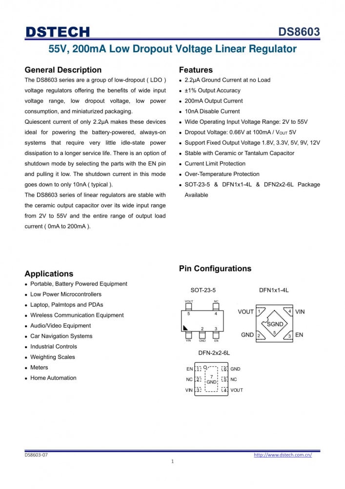 DS8603 datasheet page 1