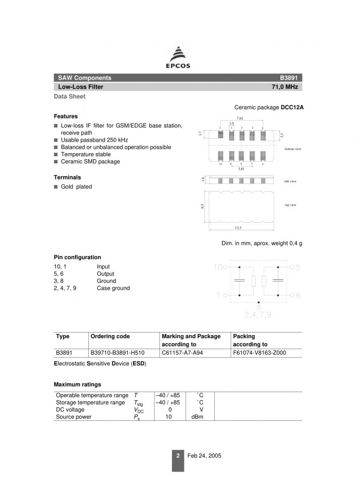 B3891 datasheet page 2