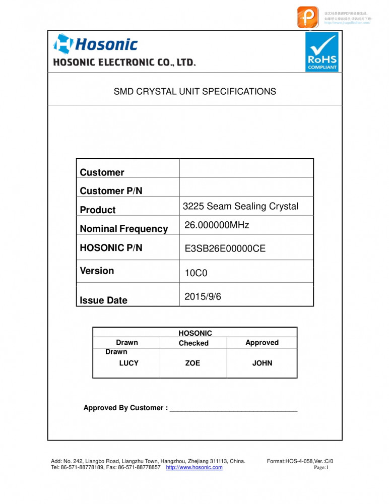 E3SB26E00000CE datasheet page 1
