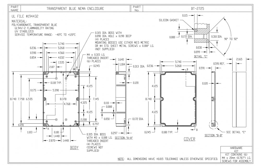 BT-2725 technical drawing and enclosure information