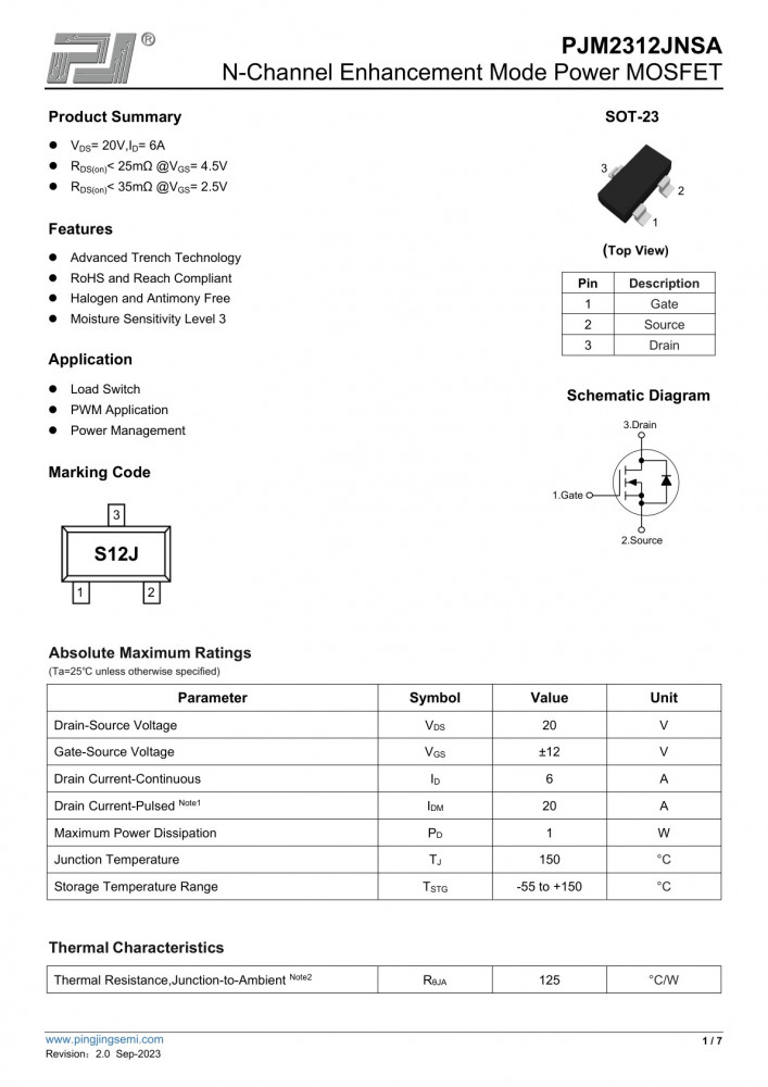 PJM2312JNSA datasheet page 1