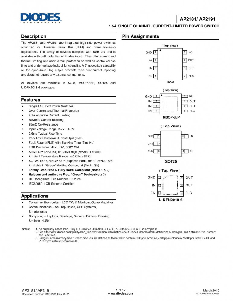 AP2181FMG-7 technical document page 1