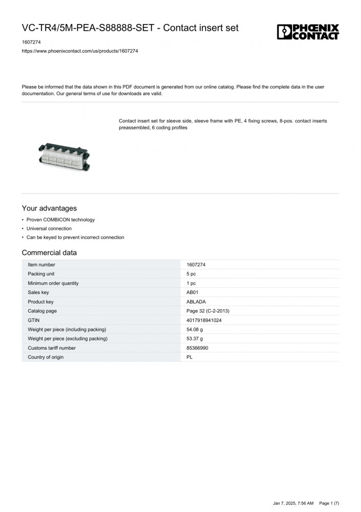 Phoenix Contact 1607274 technical document page 1