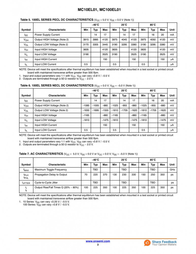 MC100EL01 datasheet page 3