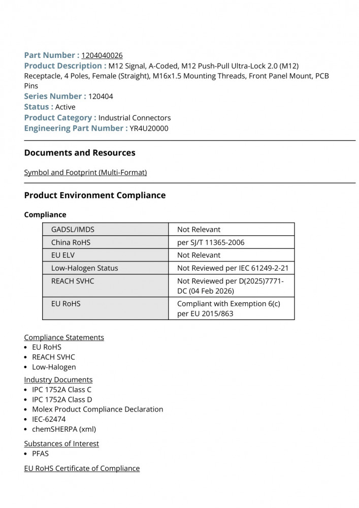 Molex product specification page 1