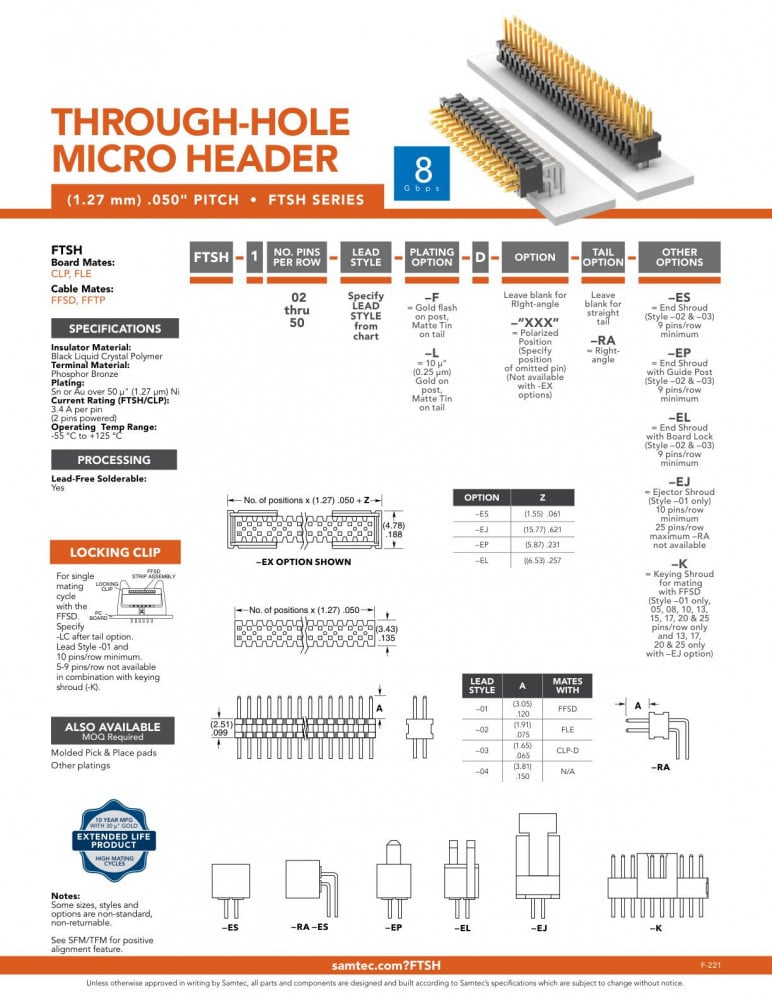 Samtec FTSH series technical document page 1