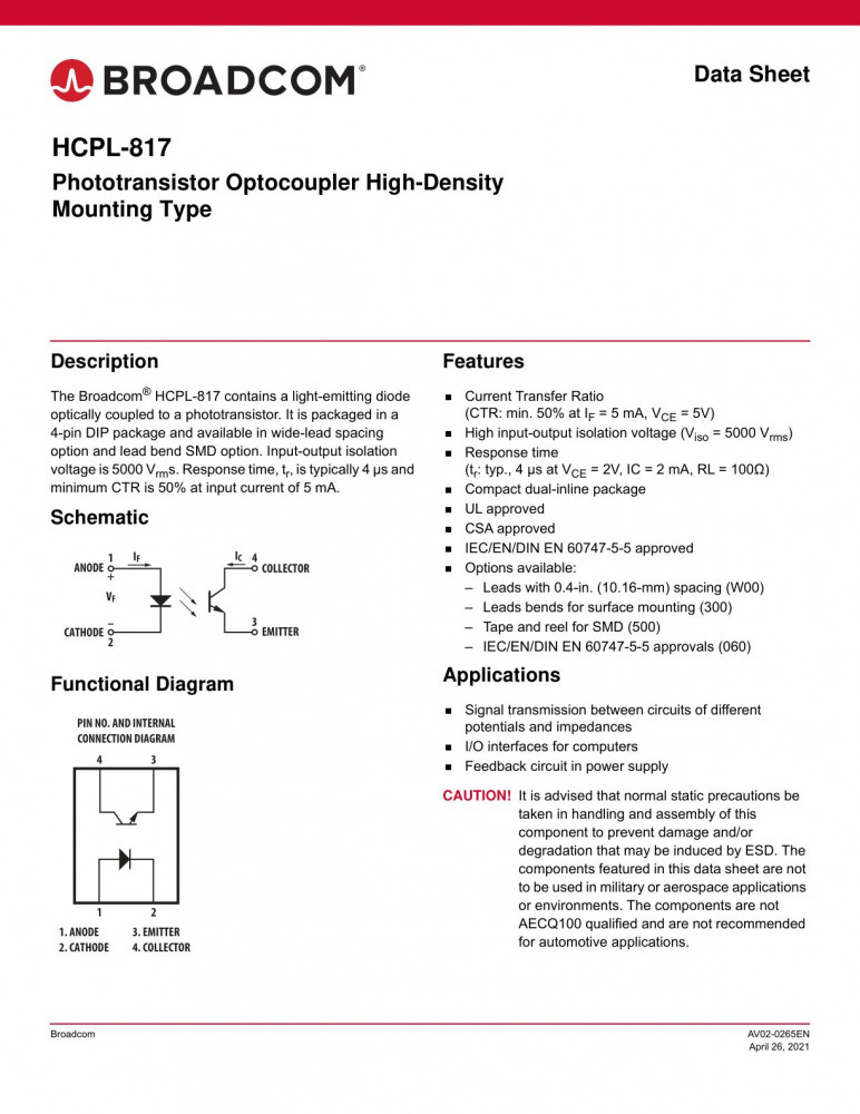 HCPL-817 datasheet page 1