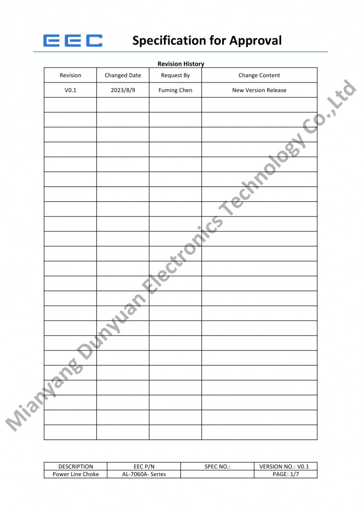 EEC AL-7060A electrical data page