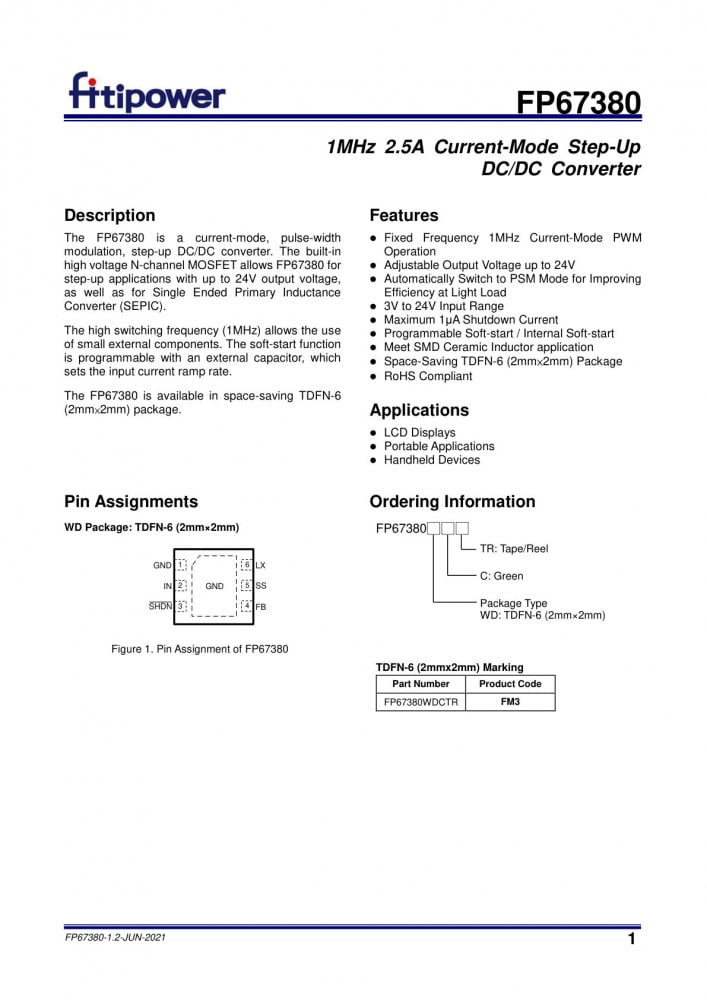 FP67380 datasheet page 1