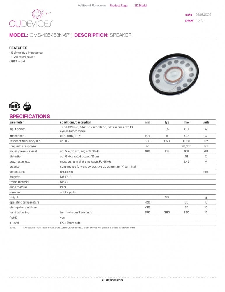 CMS-405-158N-67 datasheet page 1