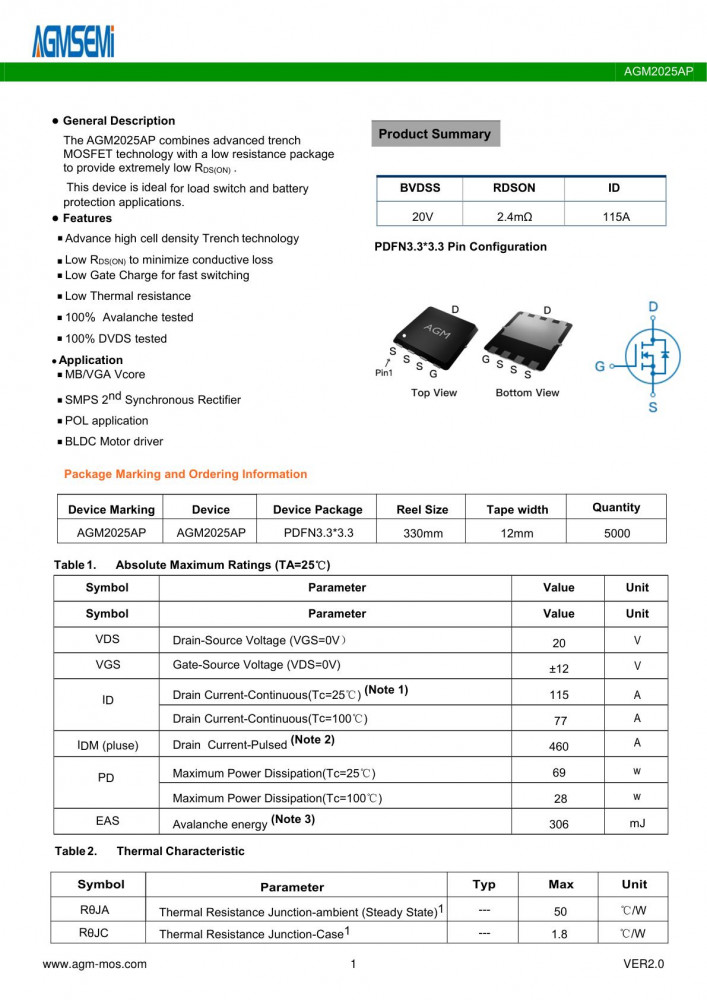 AGM2025AP datasheet page 1
