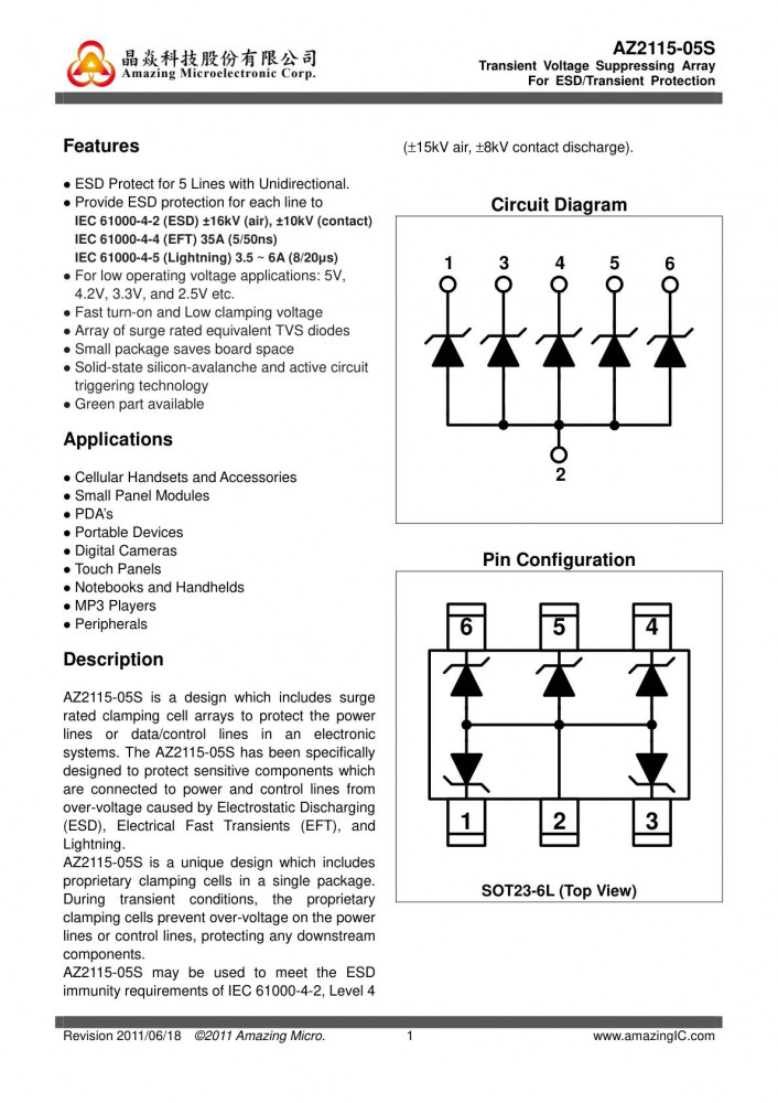 AZ2115-05S datasheet page 1