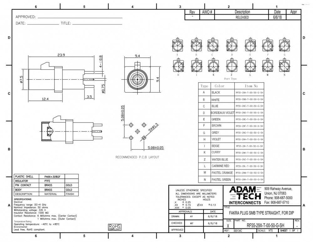 ADAM TECH RF55-29N-T-00-50-G-SH technical drawing