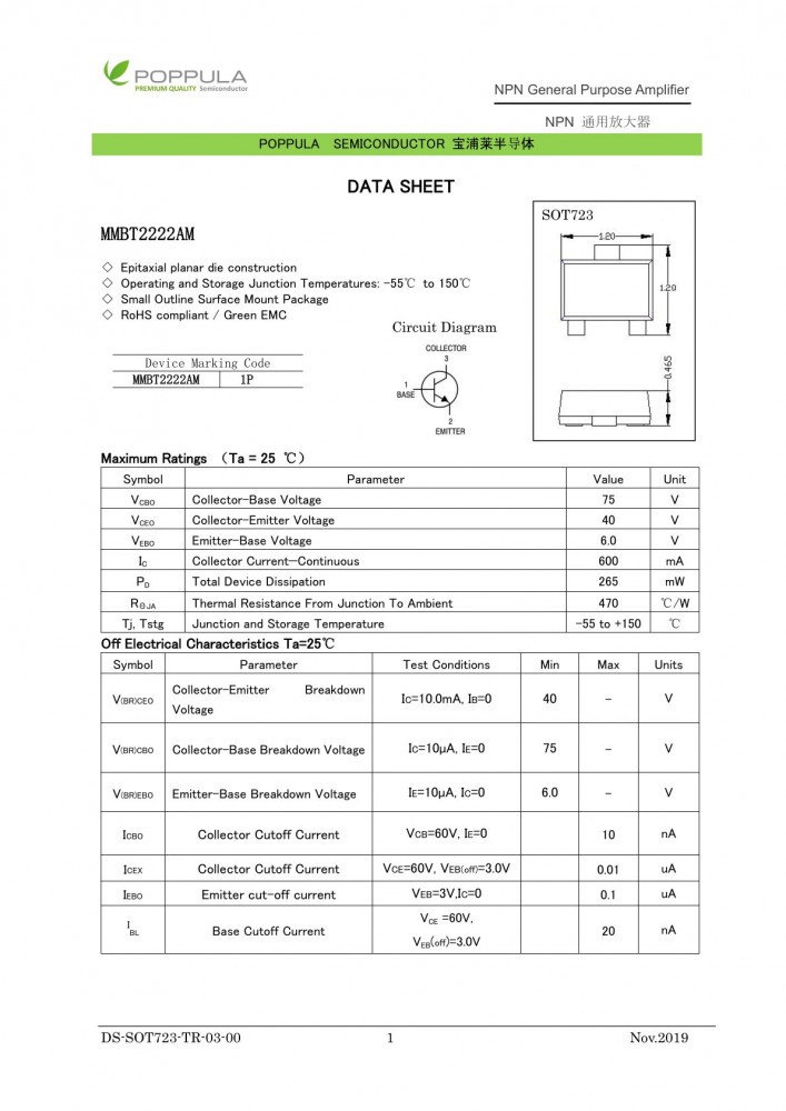MMBT2222AM datasheet page 1