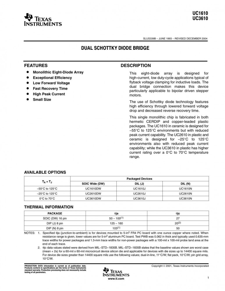UC3610N technical document page 1