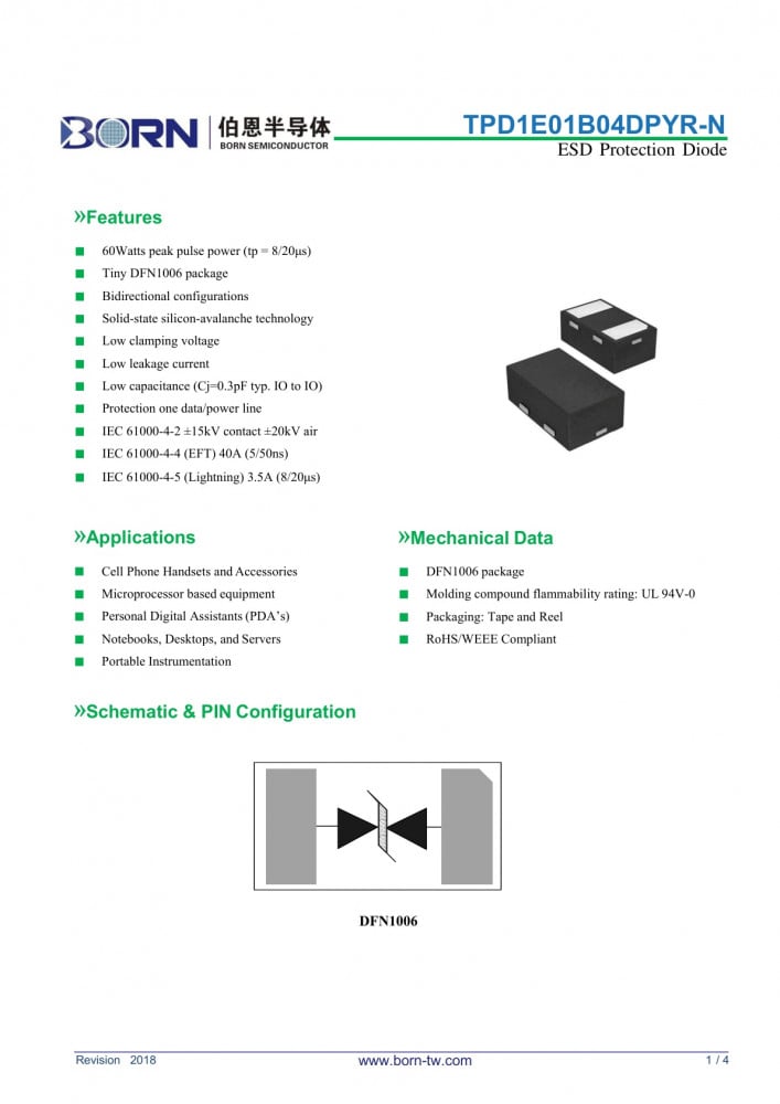 TPD1E01B04DPYR-N datasheet page 1