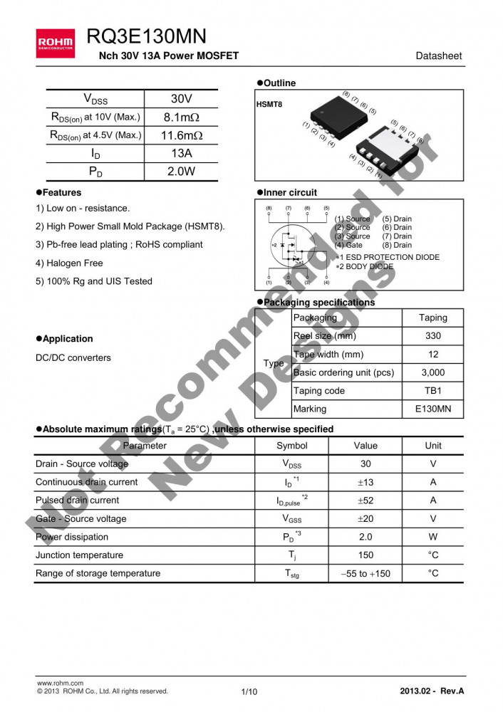 RQ3E130MNTB1 datasheet page 1