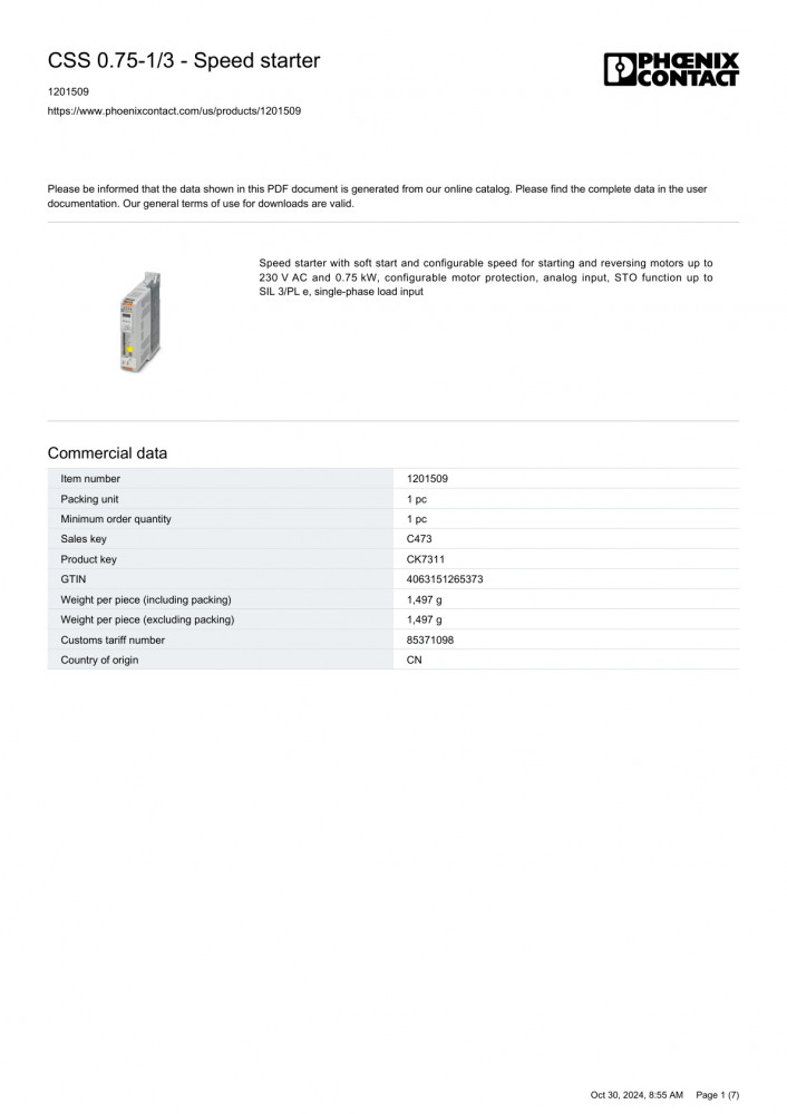 Phoenix Contact 1201509 document page 1