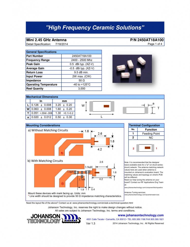 2450AT18A100E datasheet page 1