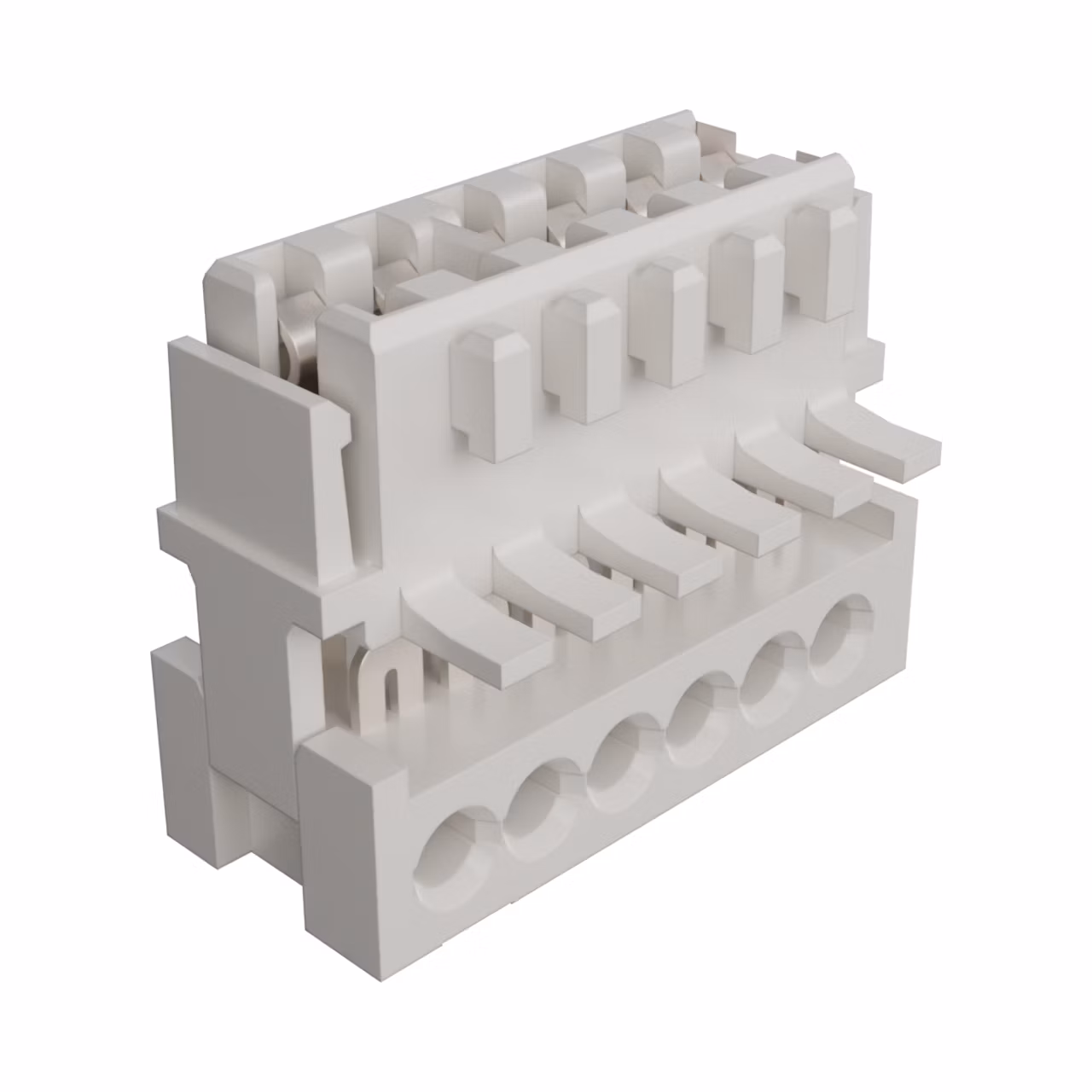 Appli-Mate RAST 2.5 IDT Housing, 2.50mm Pitch, with Side Latches, Female, 20 Circuits, Position Keys A & U Removed, Polarizing Ribs Between 1/2 and 18/19