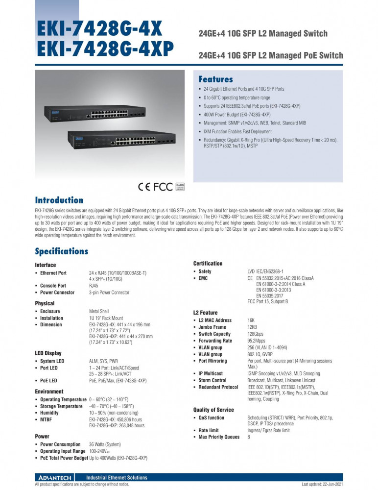 EKI-7428G-4X product document, page 1