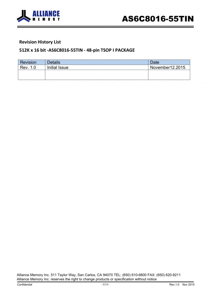 AS6C8016 datasheet page 1