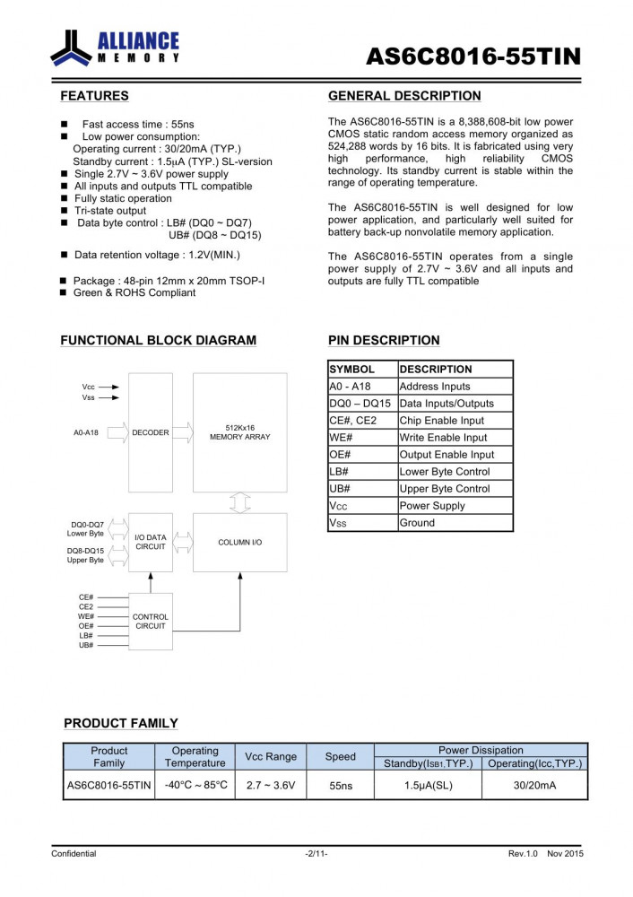 AS6C8016 datasheet page 2