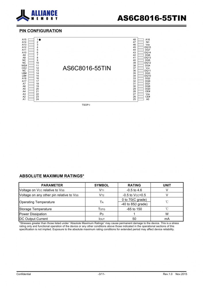 AS6C8016 datasheet page 3