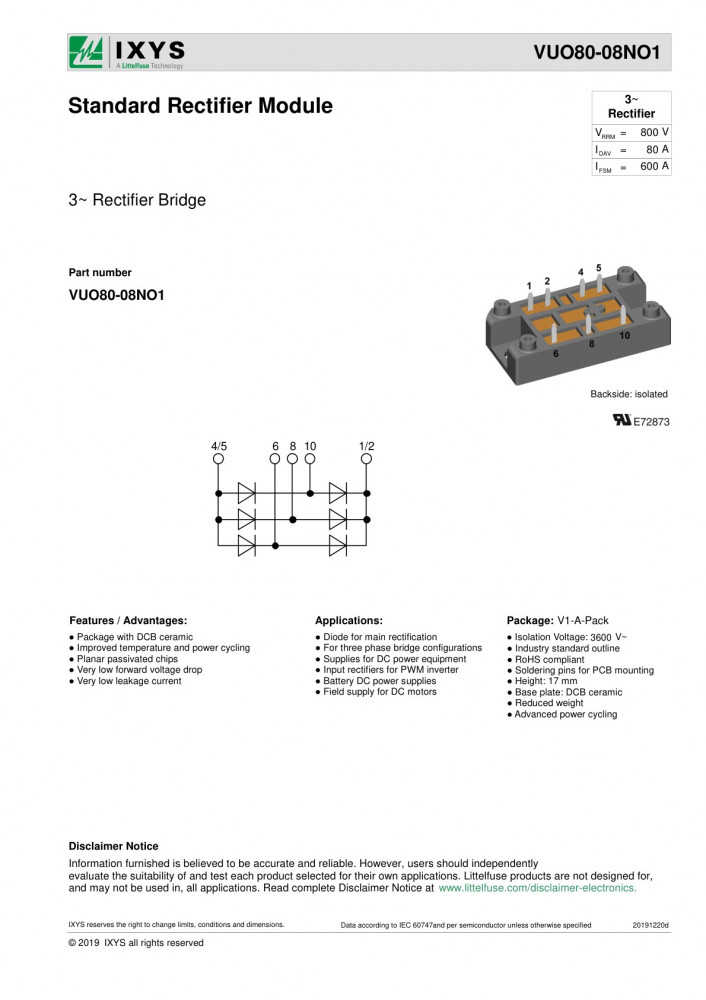 VUO80-08NO1 datasheet page 1