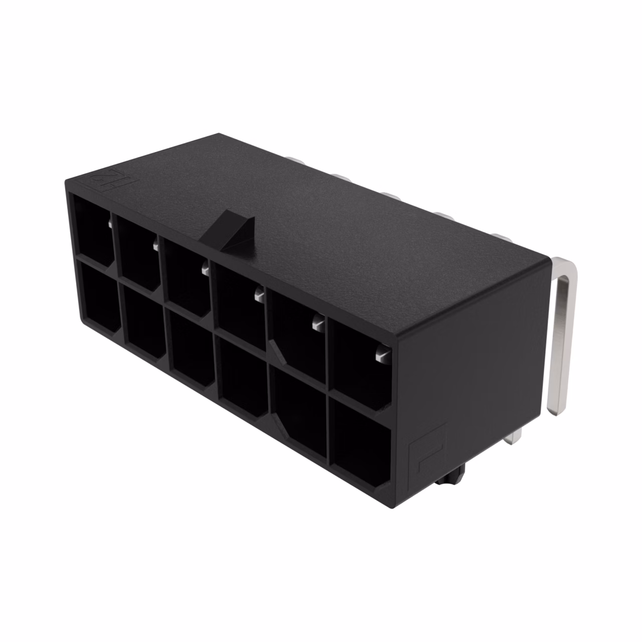Mega-Fit Right-Angle Header, 5.70mm Pitch, Through Hole, Dual Row, 12 Circuits, Matte Tin (Sn) Plating, 3.60mm Tail Length, Glow-Wire Capable, Tape and Reel, Black for sale