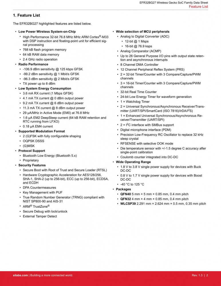 EFR32BG27 datasheet page 2