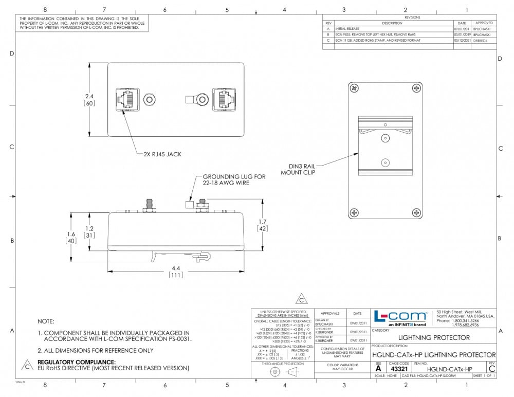 L-com HGLND-CAT6-HP technical document page